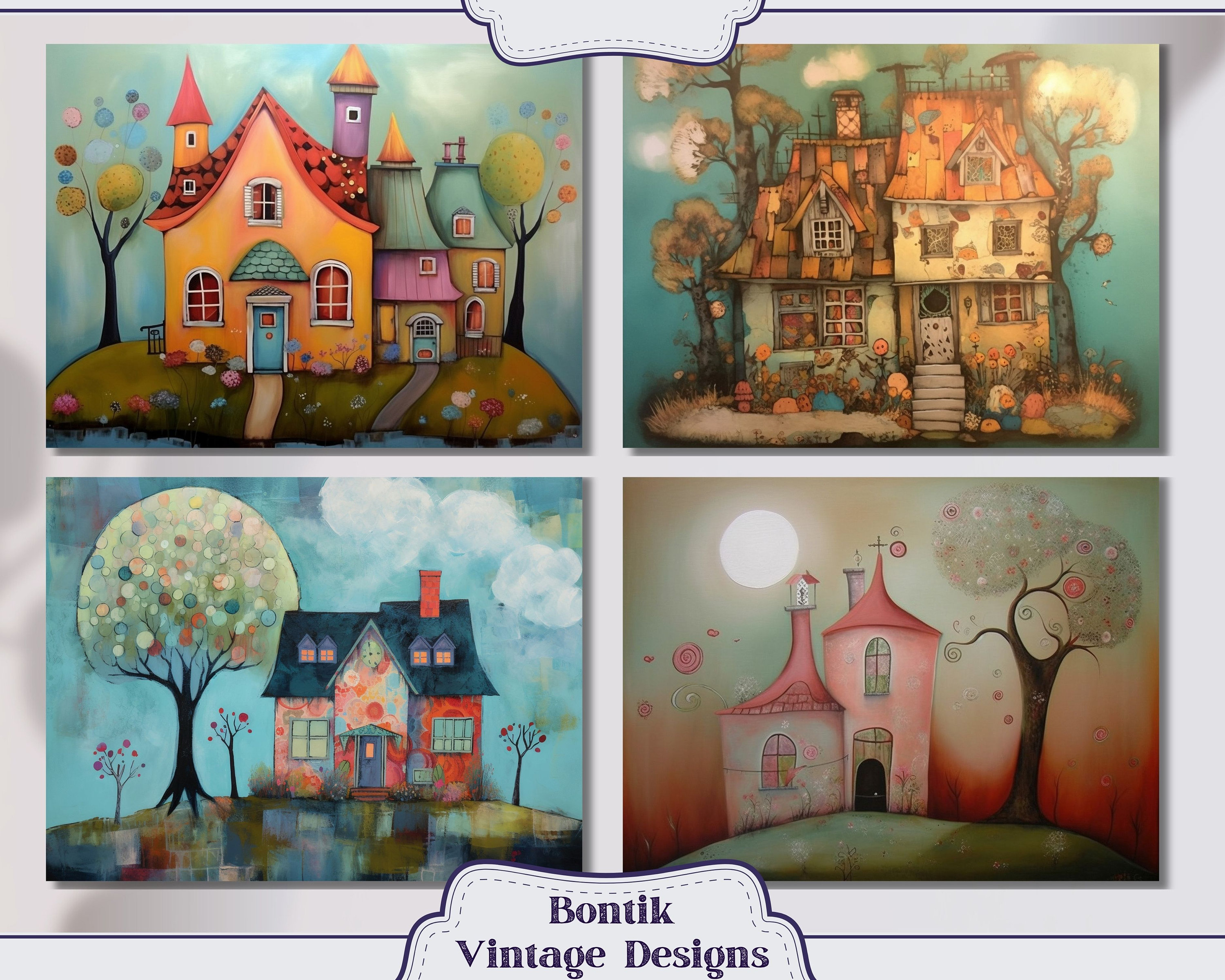 Quirky Houses Vintage Junk Journal Double Papers, Scrapbook Supply, 20 ...