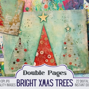 Bright Christmas Trees Vintage Junk Journal Double Papers, Scrapbook ...