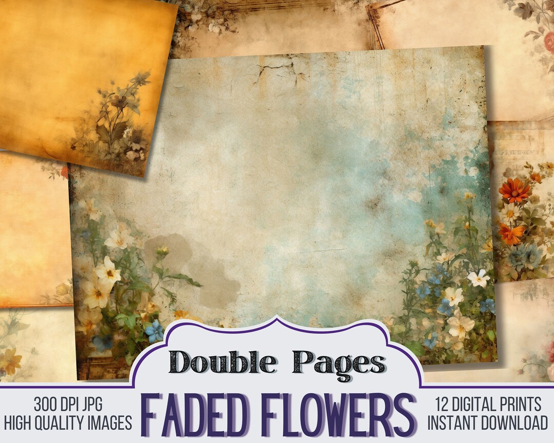 Faded Flowers Vintage Junk Journal Papers, Journal Scrapbook Supply ...