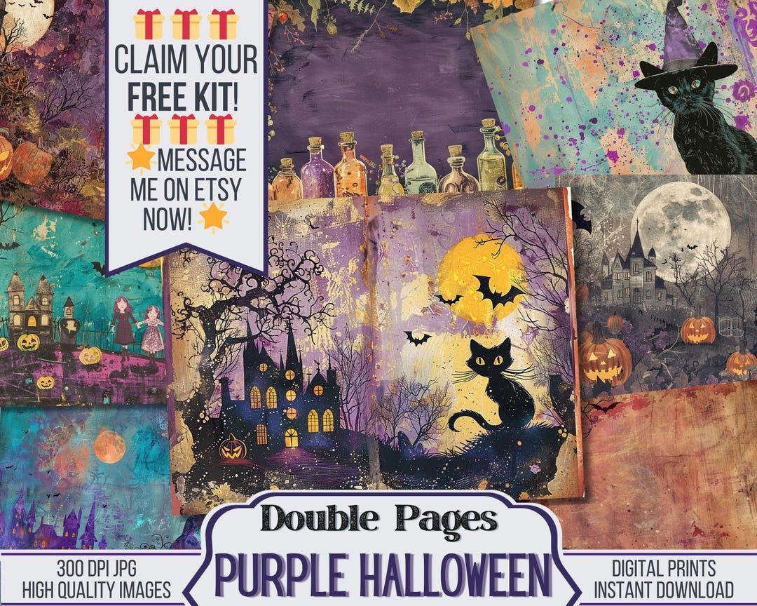 Purple Halloween Junk Journal Printable Set of Grungy Pages is Perfect ...