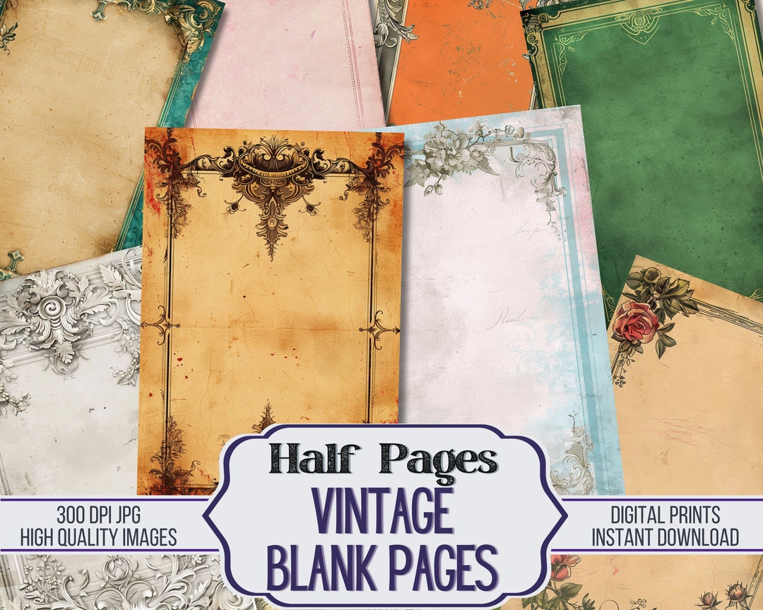 Vintage Blank Pages Junk Journal Half Papers - 20 Background Printable ...