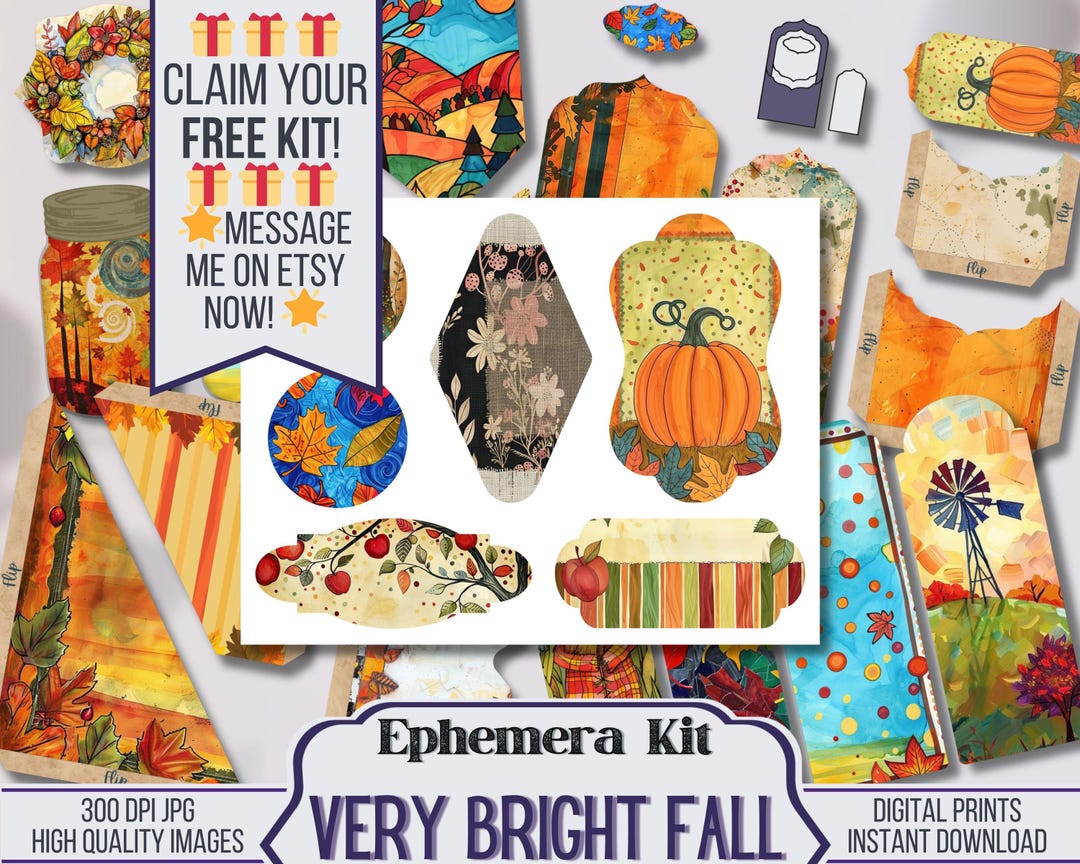 Autumn Printable Ephemera Pack Very Bright Fall, Printable Fall ATC ...