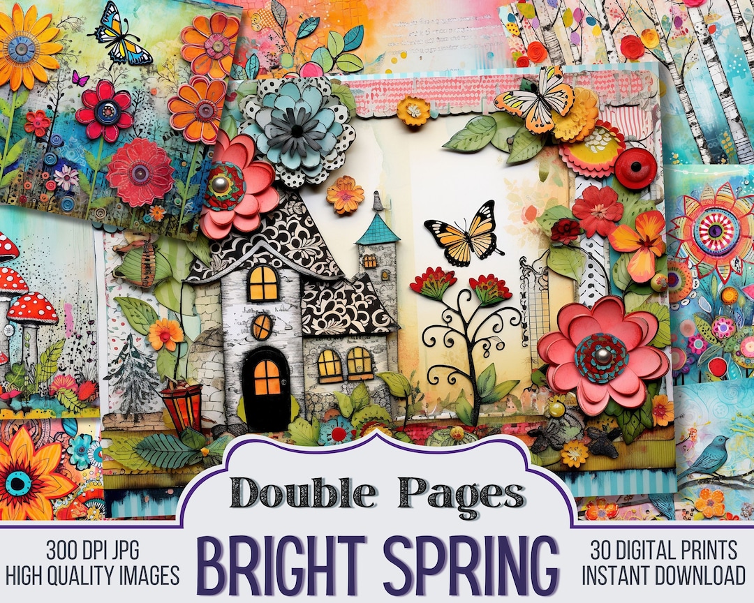Bright Spring Junk Journal Double Papers, Scrapbook Supply - 30 Spring ...