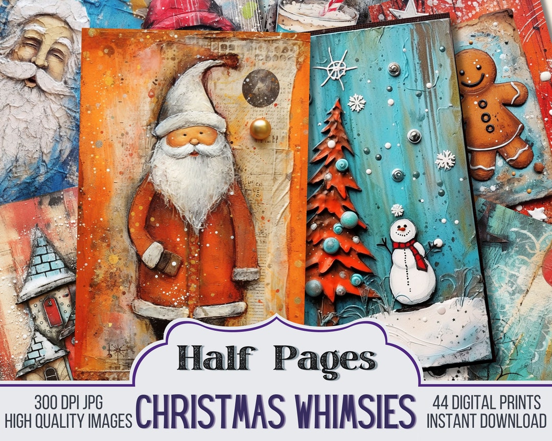 Christmas Whimsies Junk Journal Half Papers, Scrapbook Supply - 32 ...