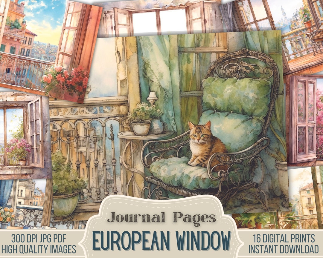 European Windows Vintage Junk Journal Papers, Journal Scrapbook Supply ...