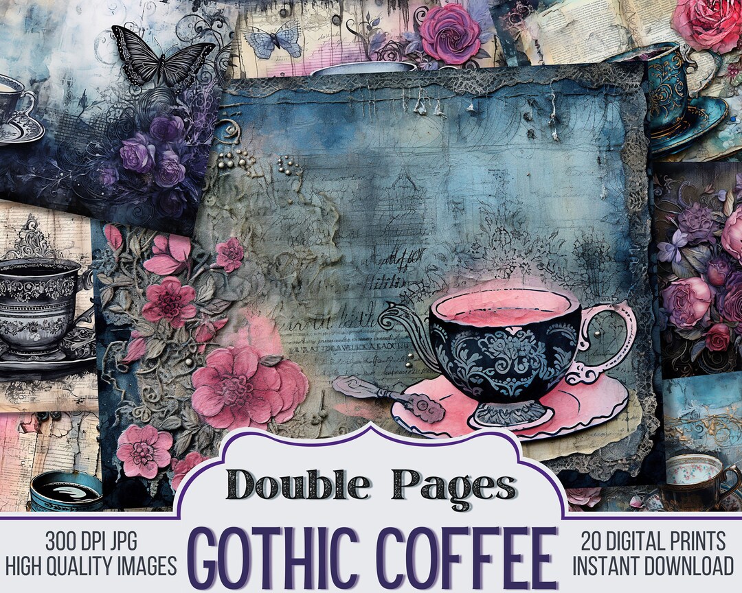 Gothic Coffee Cups Dark Vintage Junk Journal Papers, Journal Scrapbook ...