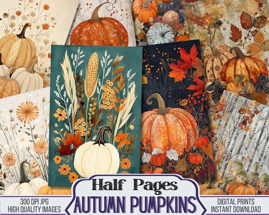 Fall Junk Journal Pages Autumn Pumpkins, A5 Junk Journal Printable Kit ...