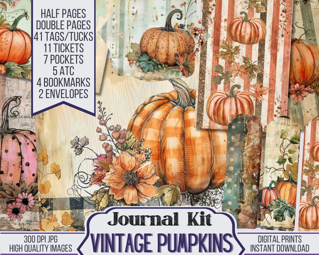 Vintage Pumpkins Fall Junk Journal Kit Includes 40 Printable Pages & 81 ...