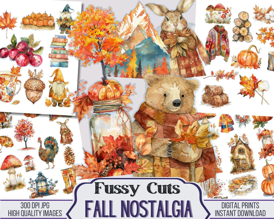 Fall Nostalgia Junk Journal Digital Fussy Cut Kit, Printable Clip Art ...