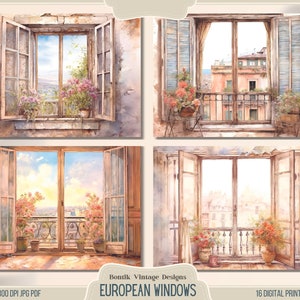 European Windows Vintage Junk Journal Papers, Journal Scrapbook Supply ...