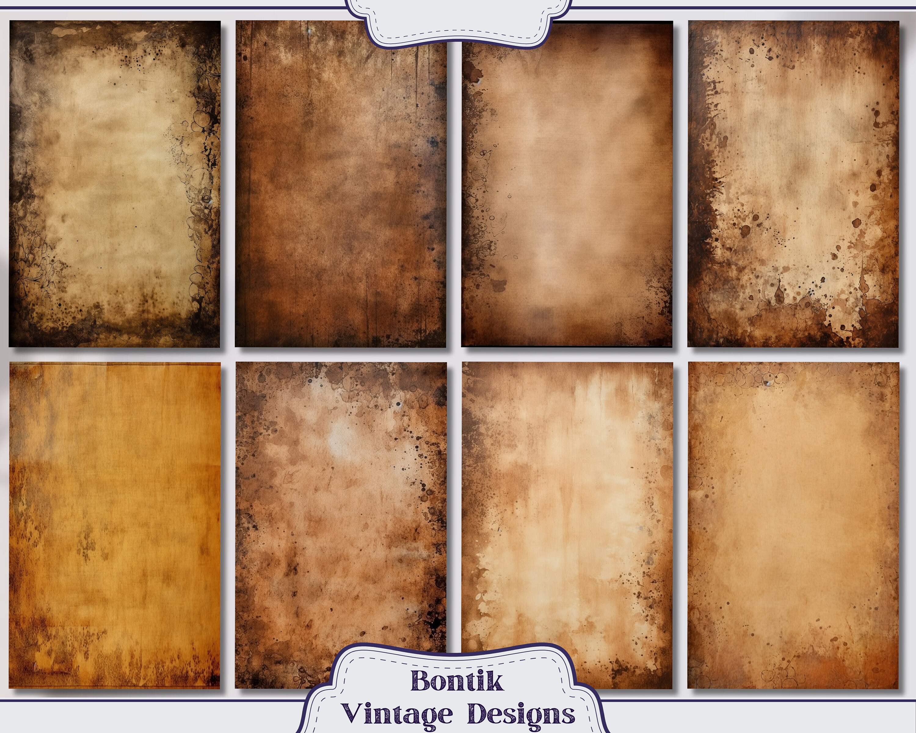 Stained Parchment Paper Junk Journal Half Papers - 20 Vintage Printable ...