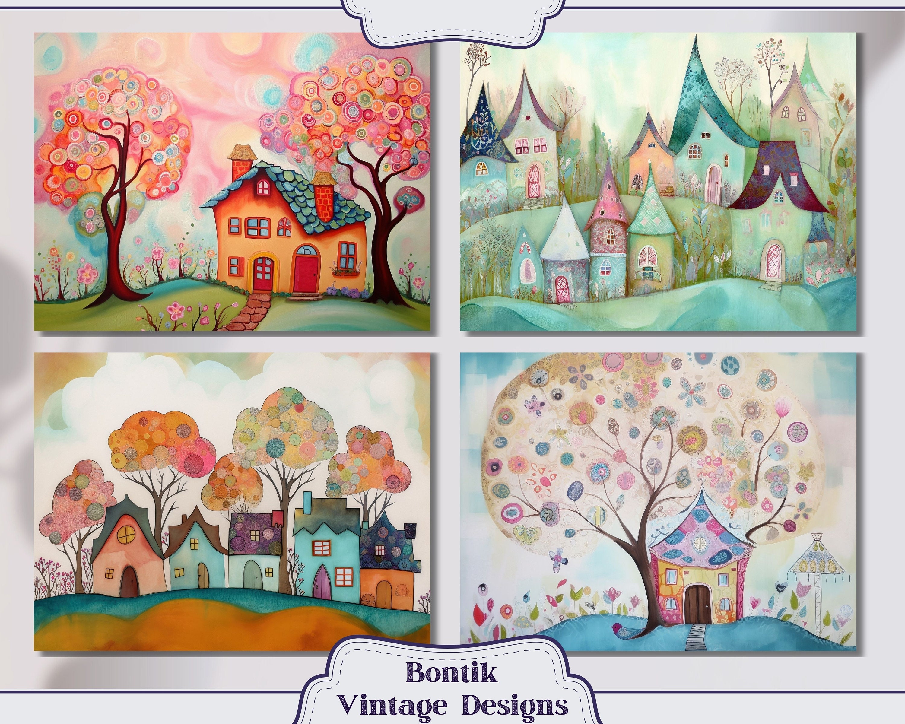 Quirky Houses Vintage Junk Journal Double Papers, Scrapbook Supply, 20 ...