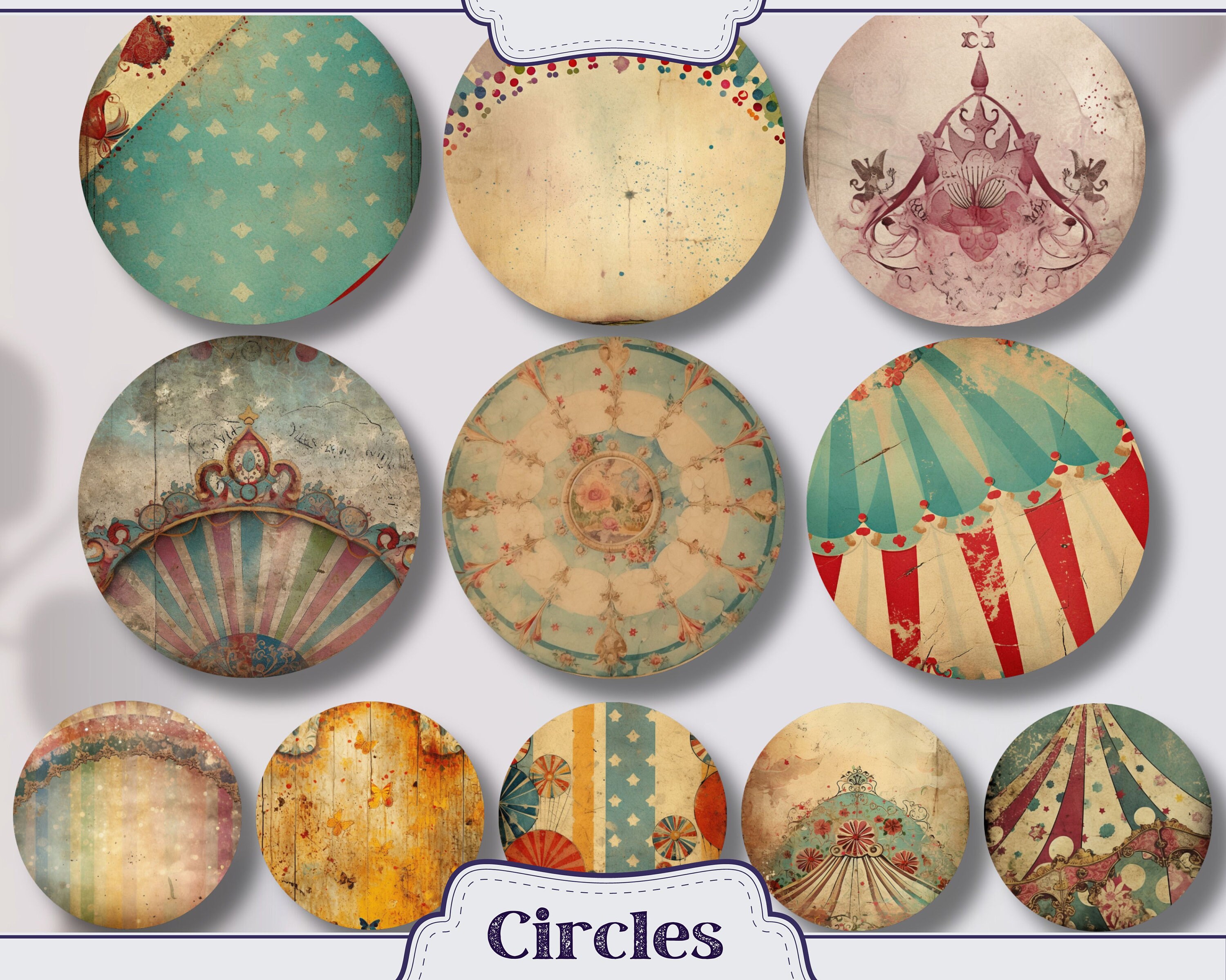 Vintage Circus Paper Junk Journal Ephemera, ATC Cards, Tags, Pocket ...