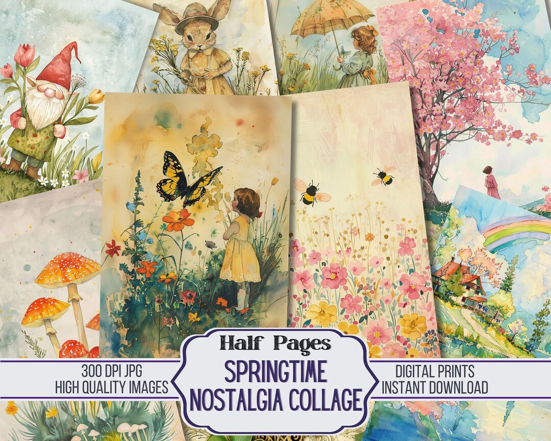 Springtime Nostalgia Collage Junk Journal Half Papers 36 Spring ...