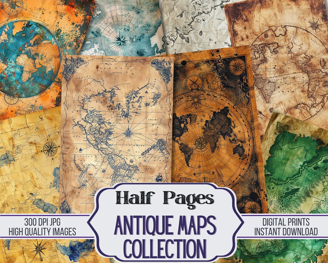 Antique Maps Collection Junk Journal Half Papers - 20 Traveller ...