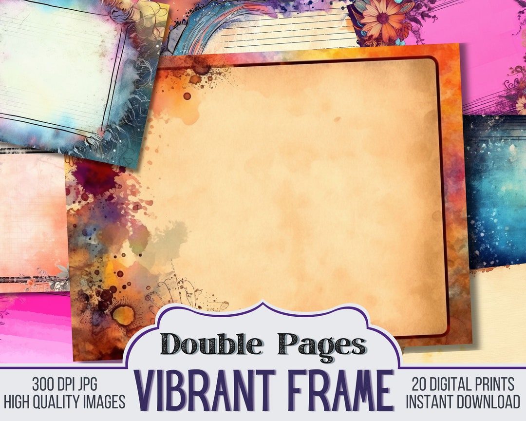 Vibrant Frame Junk Journal Papers, Journal Scrapbook Supply 20 Blank ...