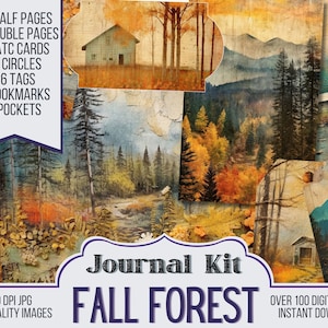 Mixed Media Fall Forest Junk Journal Kit Ephemera, ATC, Tags, Pocket ...