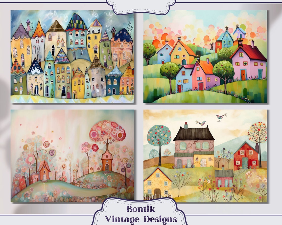 Quirky Houses Vintage Junk Journal Double Papers, Scrapbook Supply, 20 ...