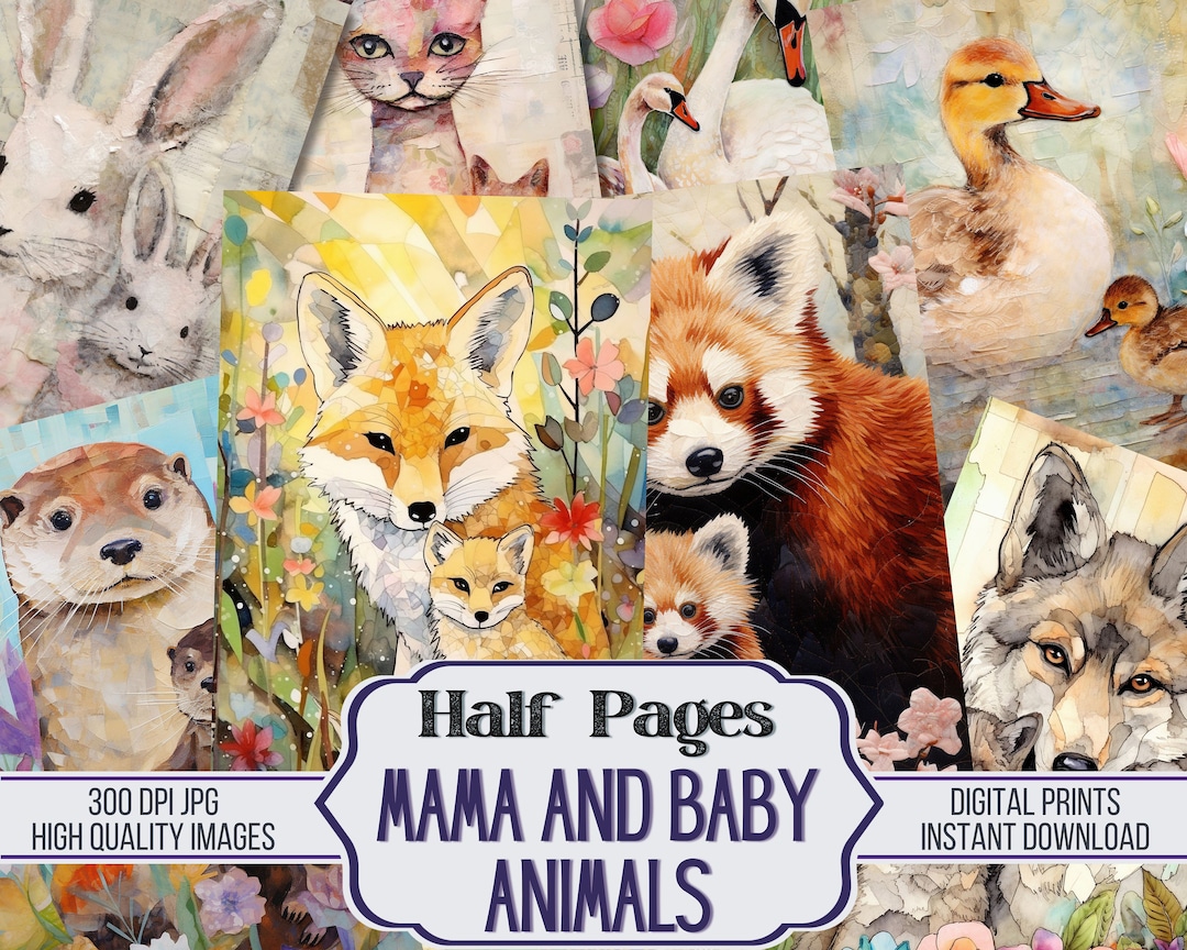 Mama and Baby Animals Junk Journal Half Papers - 20 Printable Stamperia ...