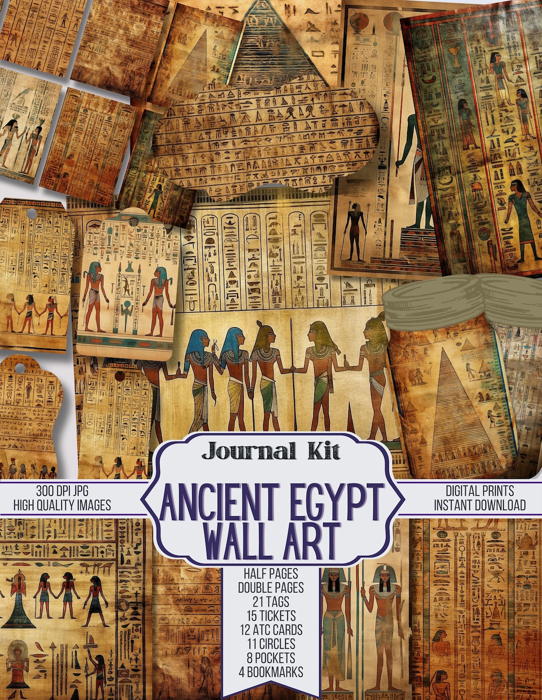 Ancient Egypt Wall Art Junk Journal Kit, Vintage Pages, ATC, Tags ...