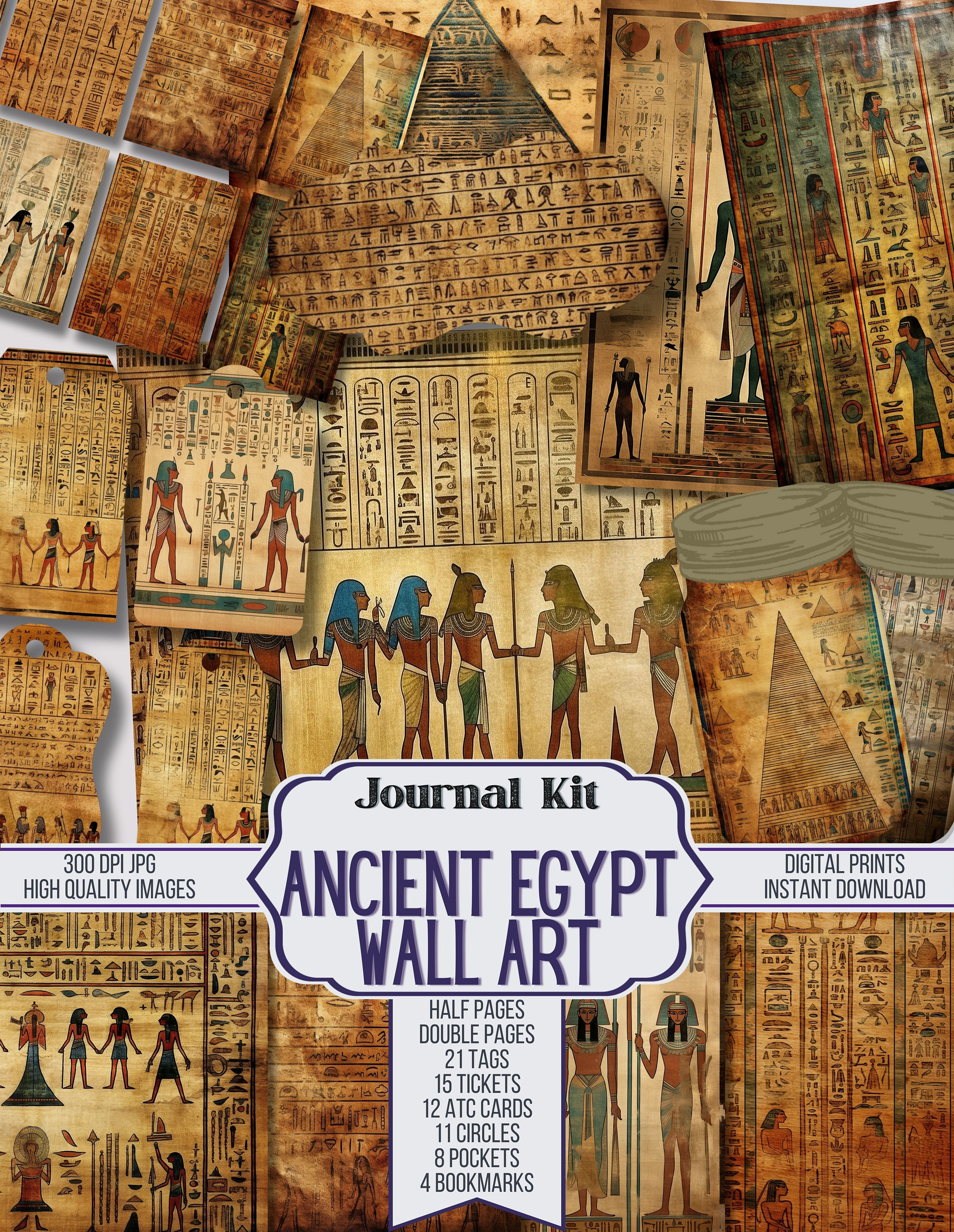 Ancient Egypt Wall Art Junk Journal Kit, Vintage Pages, ATC, Tags ...