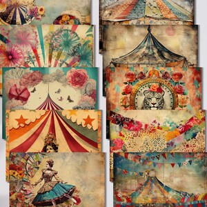Victorian Circus Junk Journal Double Papers, 18 Vintage Printable ...