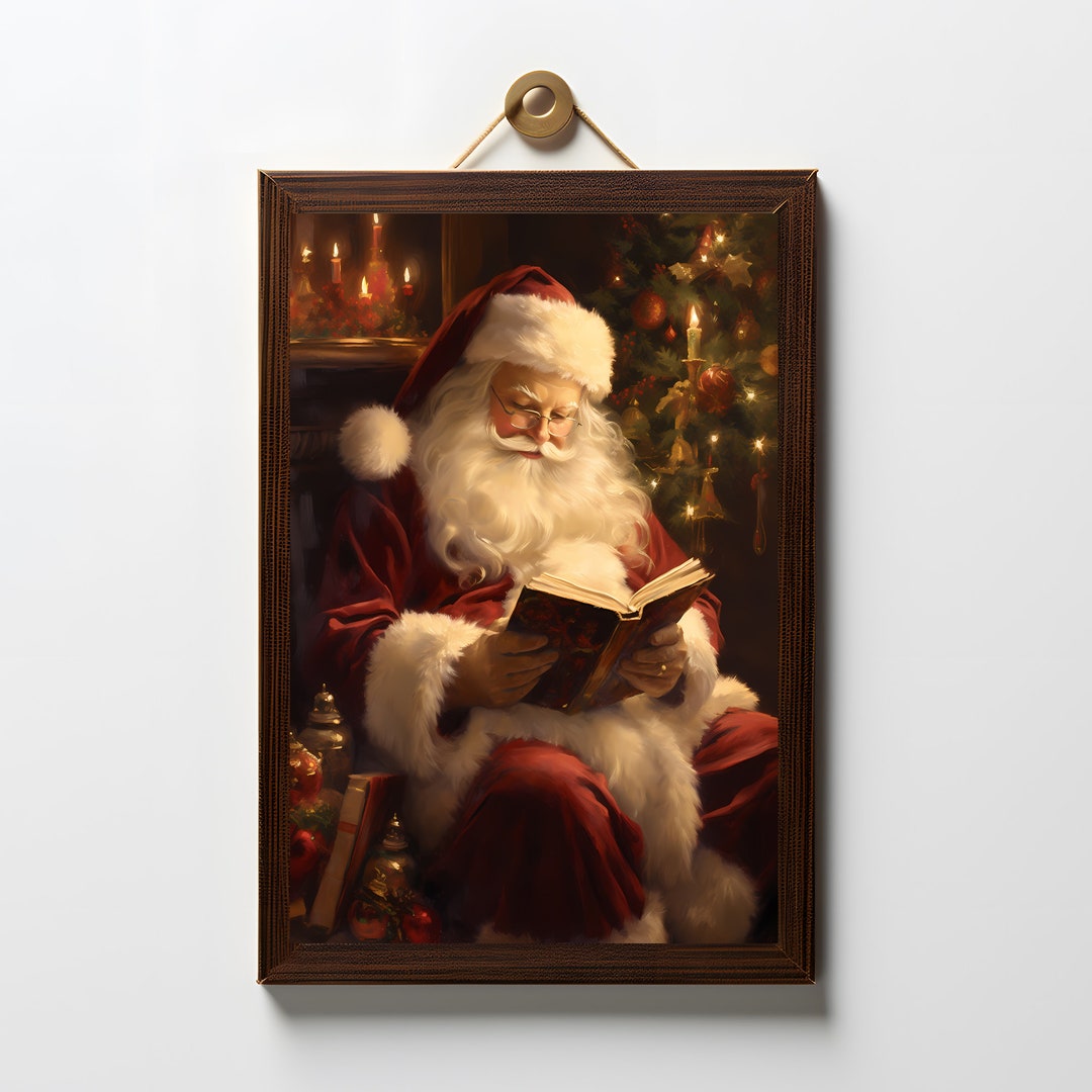 Santa Reading Book Vintage Christmas Wall Art Printable - Etsy
