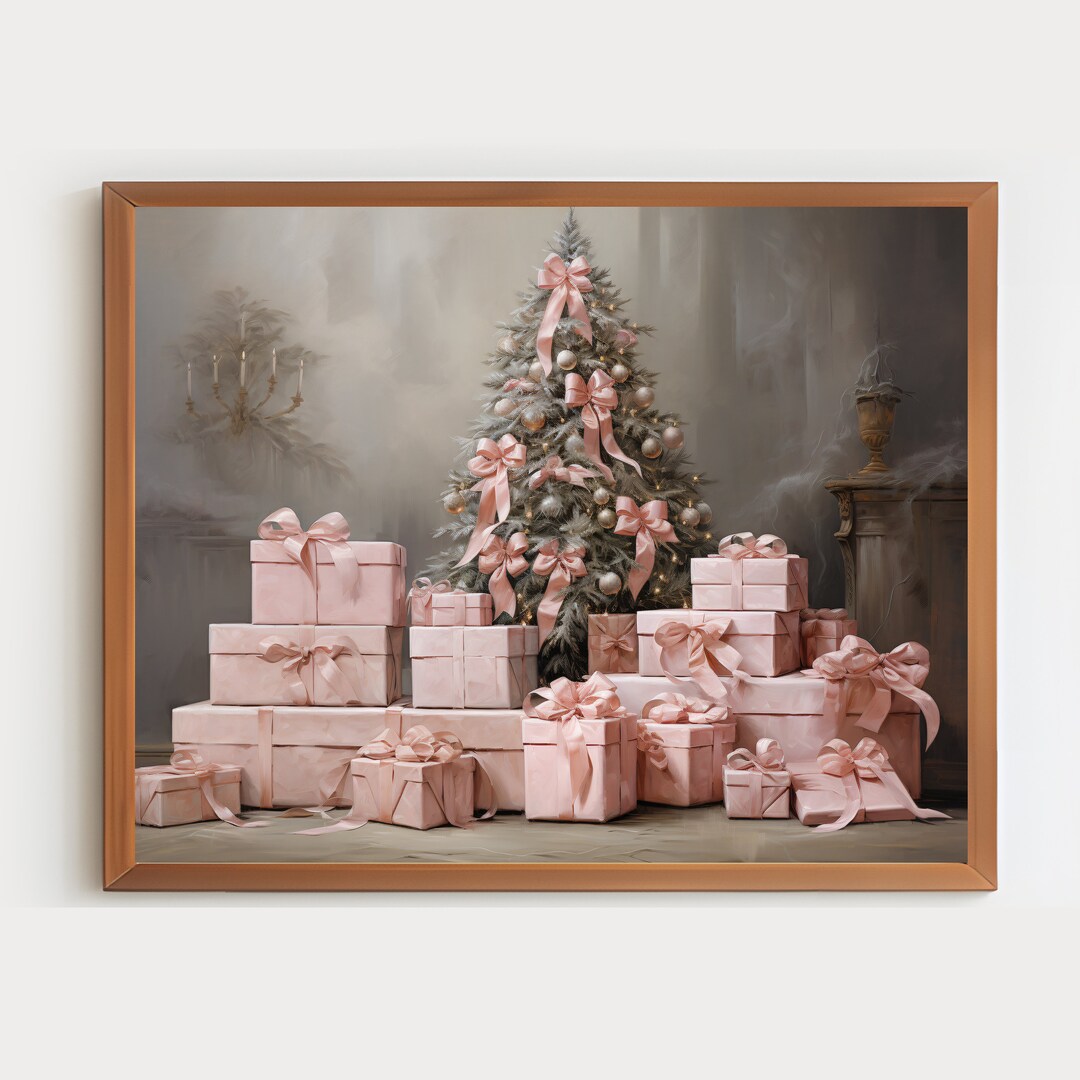 Pink Christmas Presents Art Printable Xmas Trees Decor - Etsy