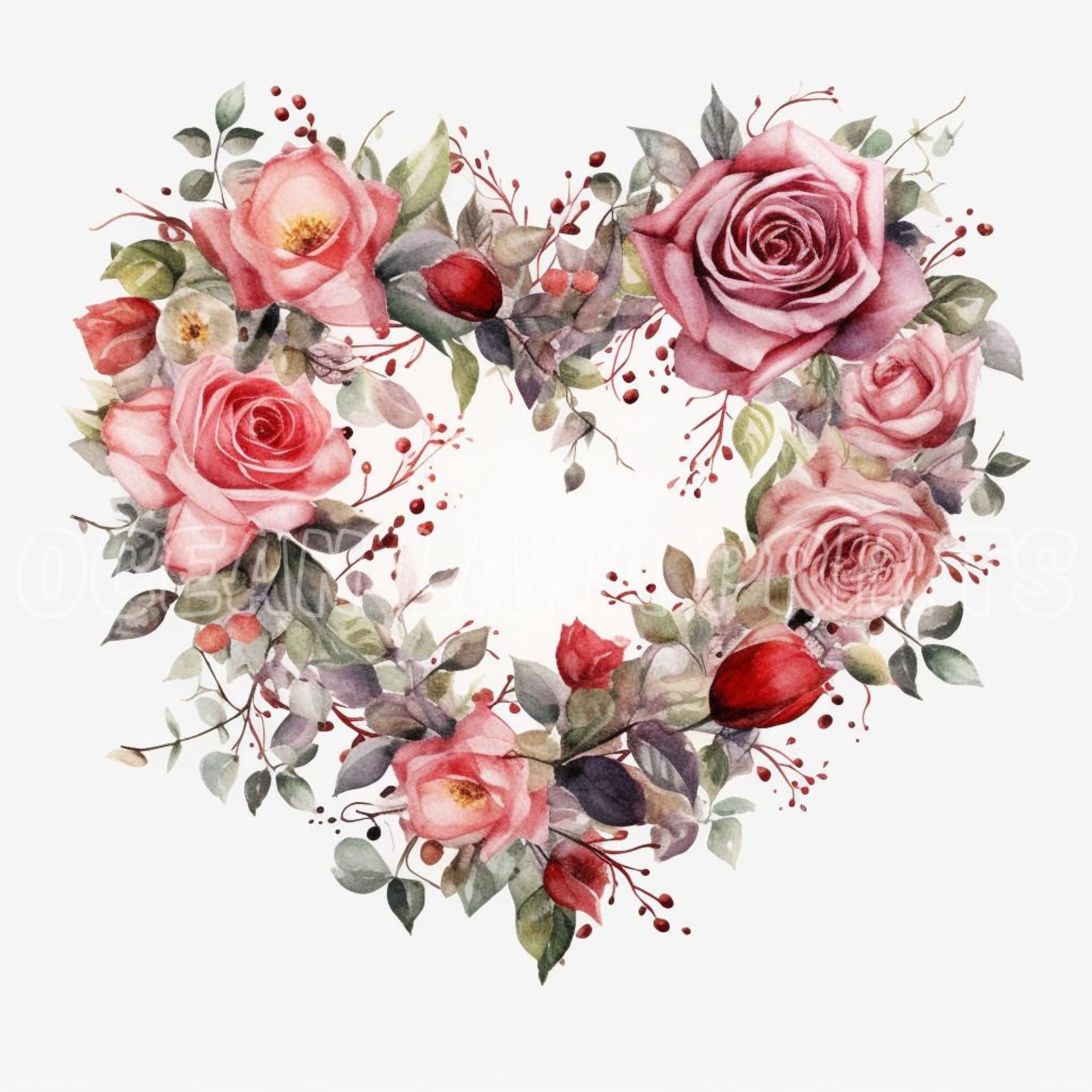 Watercolor Flower Heart Wreath Clipart: Floral Art Designs (digital ...
