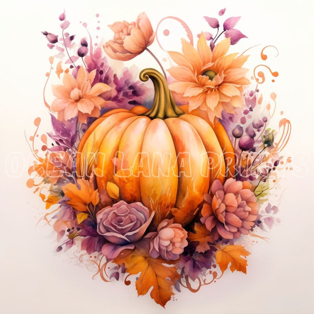 Pumpkin and Flowers Clipart, 12 High Quality Images, Printable Digital ...