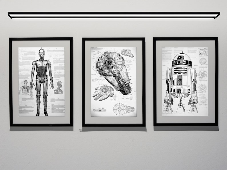Star Wars Schematic Blueprints of Millennium Falcon, C-3PO and R2D2 ...