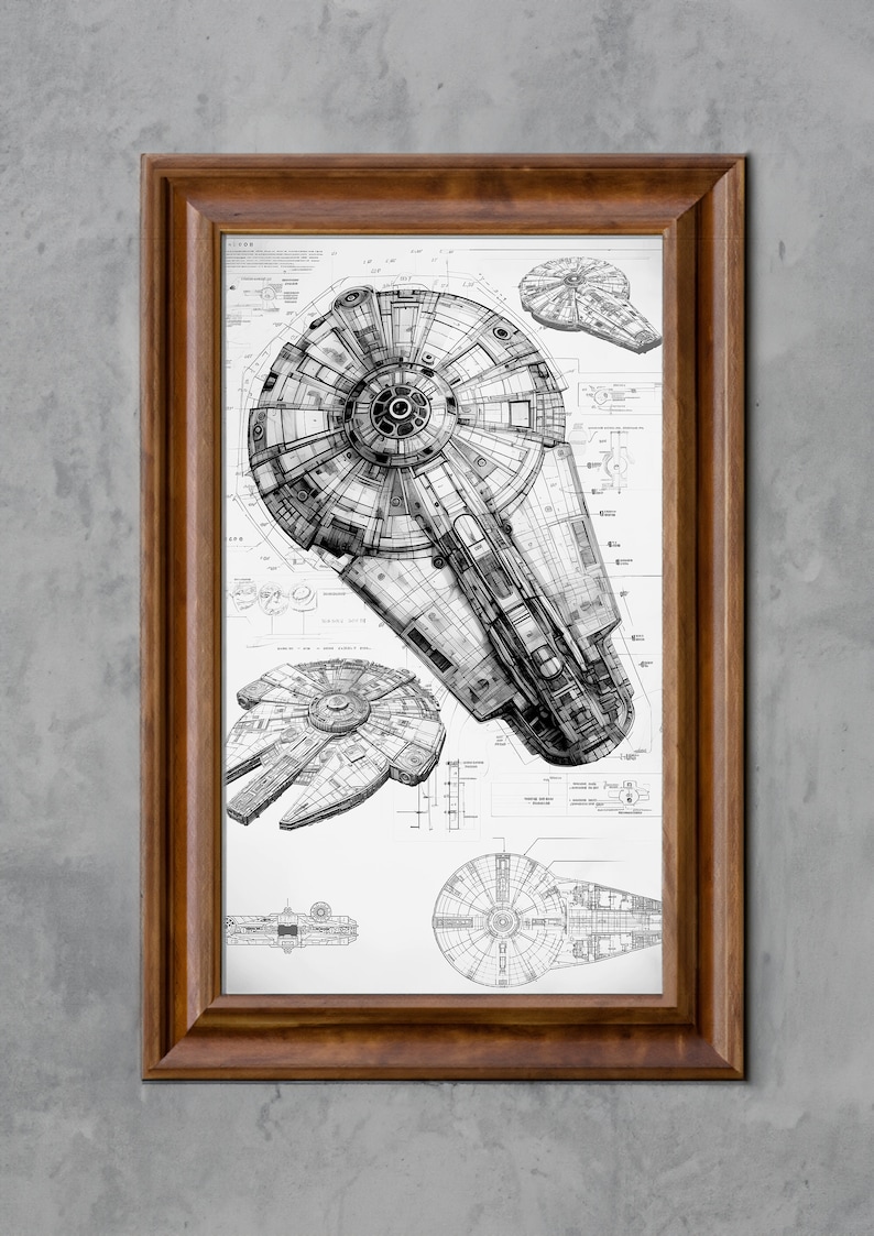 Star Wars Schematic Blueprints of Millennium Falcon, C-3PO and R2D2 ...