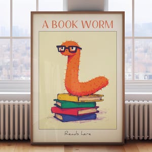 Children's Reading Poster, Kids Reading Decor, Kids Bookworm Print ...