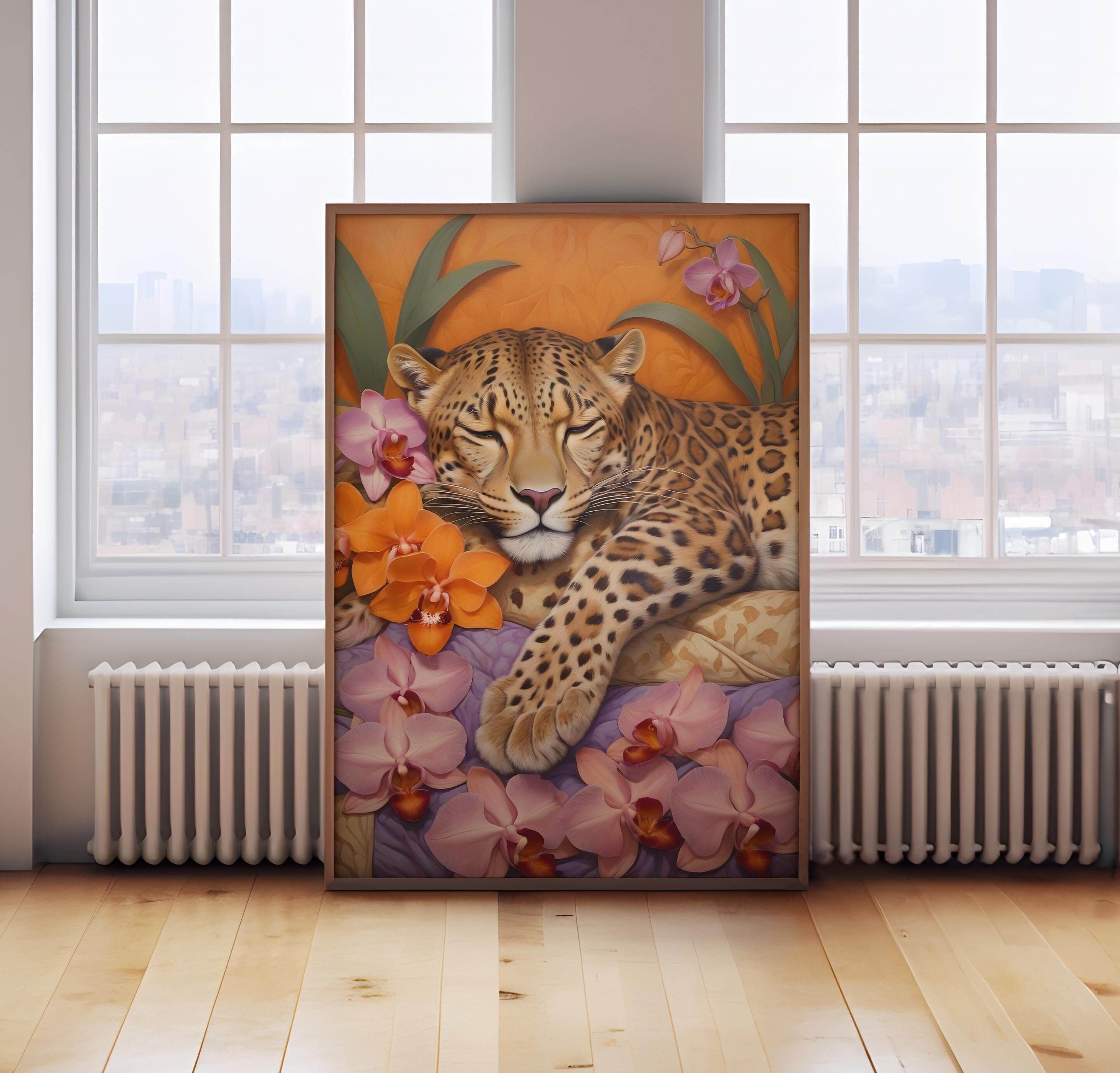 Leopard and Botanicals Print, Bold Animal Portrait, Leopard Wall Art ...