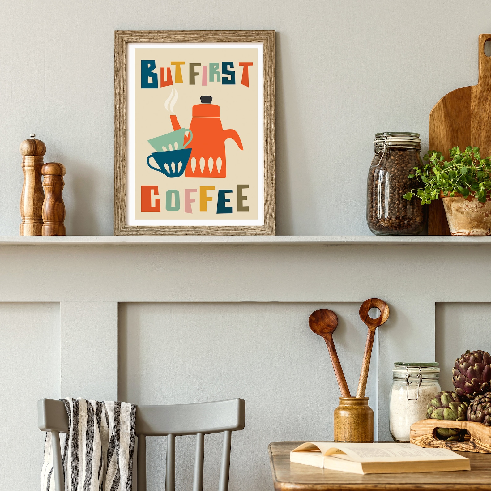 Retro Coffee Poster, but First Coffee Print, Mid Century Coffee Wall ...