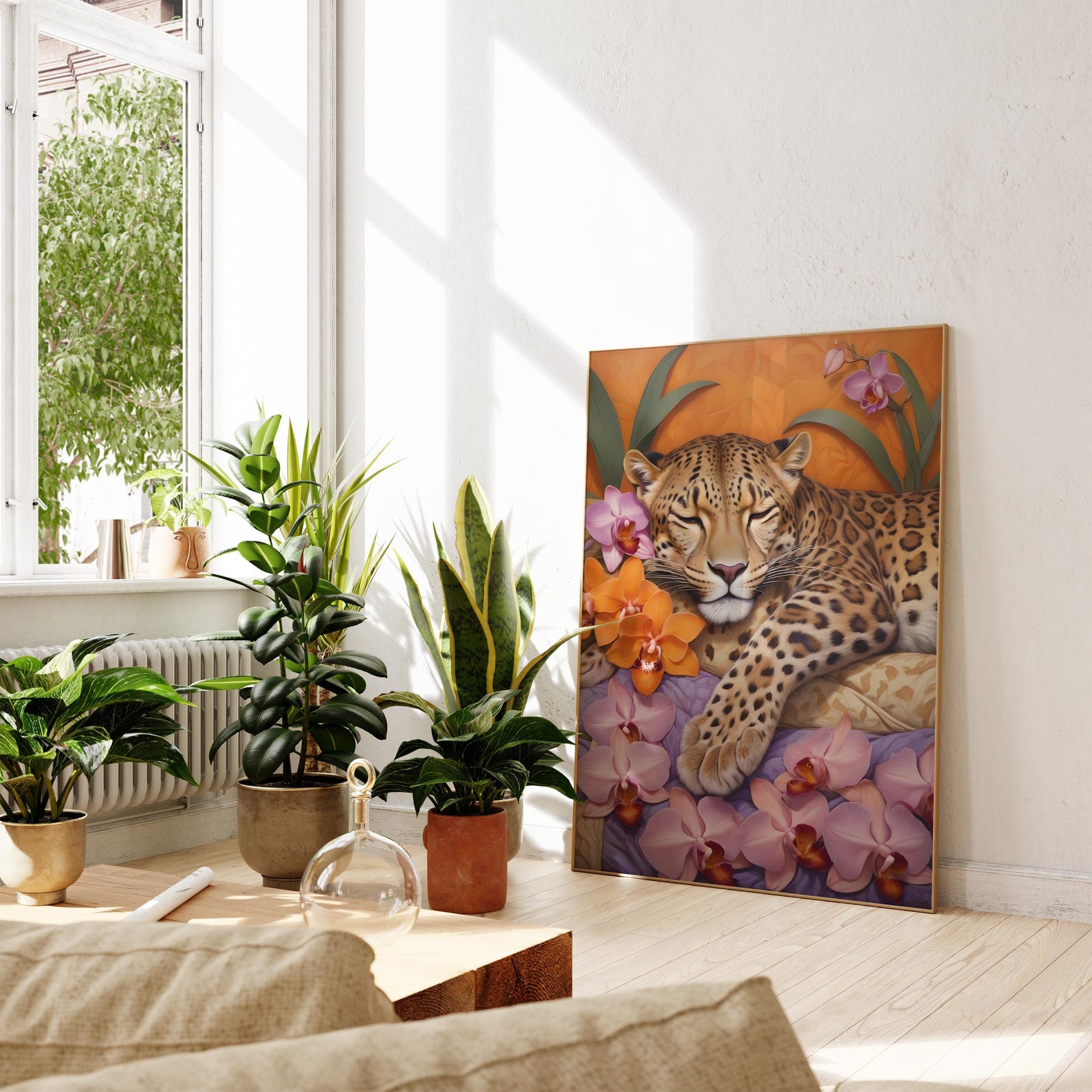 Leopard and Botanicals Print, Bold Animal Portrait, Leopard Wall Art ...