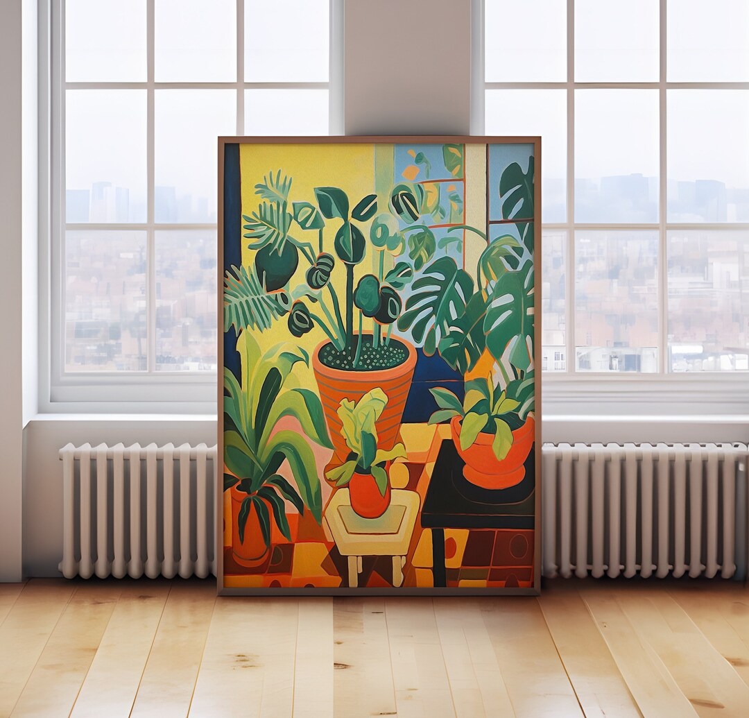 Plants in Pots Print, Pot Plants Poster, Urban Garden Print, Lush Green ...