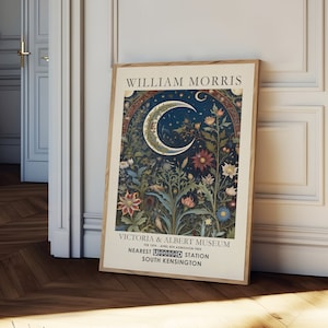 William Morris Moon and Stars Print, William Morris Exhibition Print, V ...