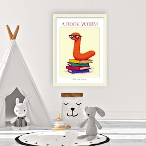 Children's Reading Poster, Kids Reading Decor, Kids Bookworm Print ...