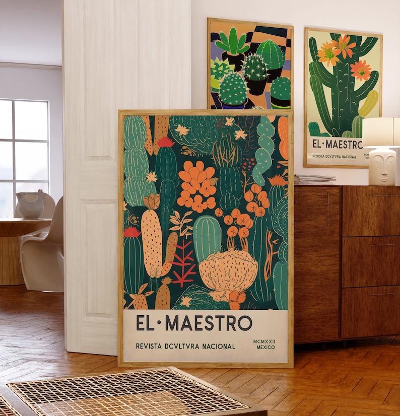 El Maestro Print, Mexican Exhibition Art Poster, Cactus Wall Art ...