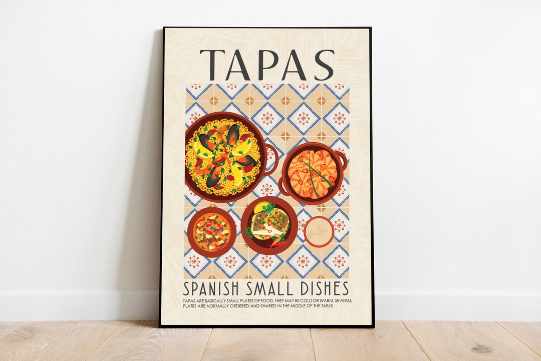 Tapas Print, Spanish Food, Spain Poster, Retro Food Wall Art, Kitchen ...