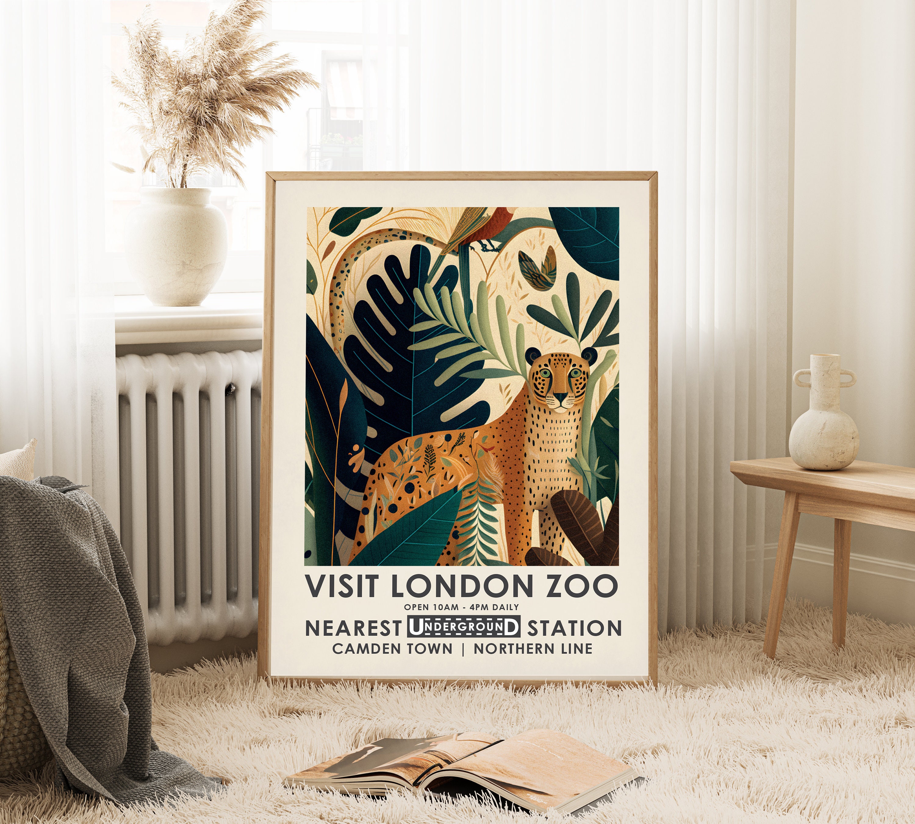 London Zoo Poster, Leopard and Jungle Print, Vintage Style Exhibition ...