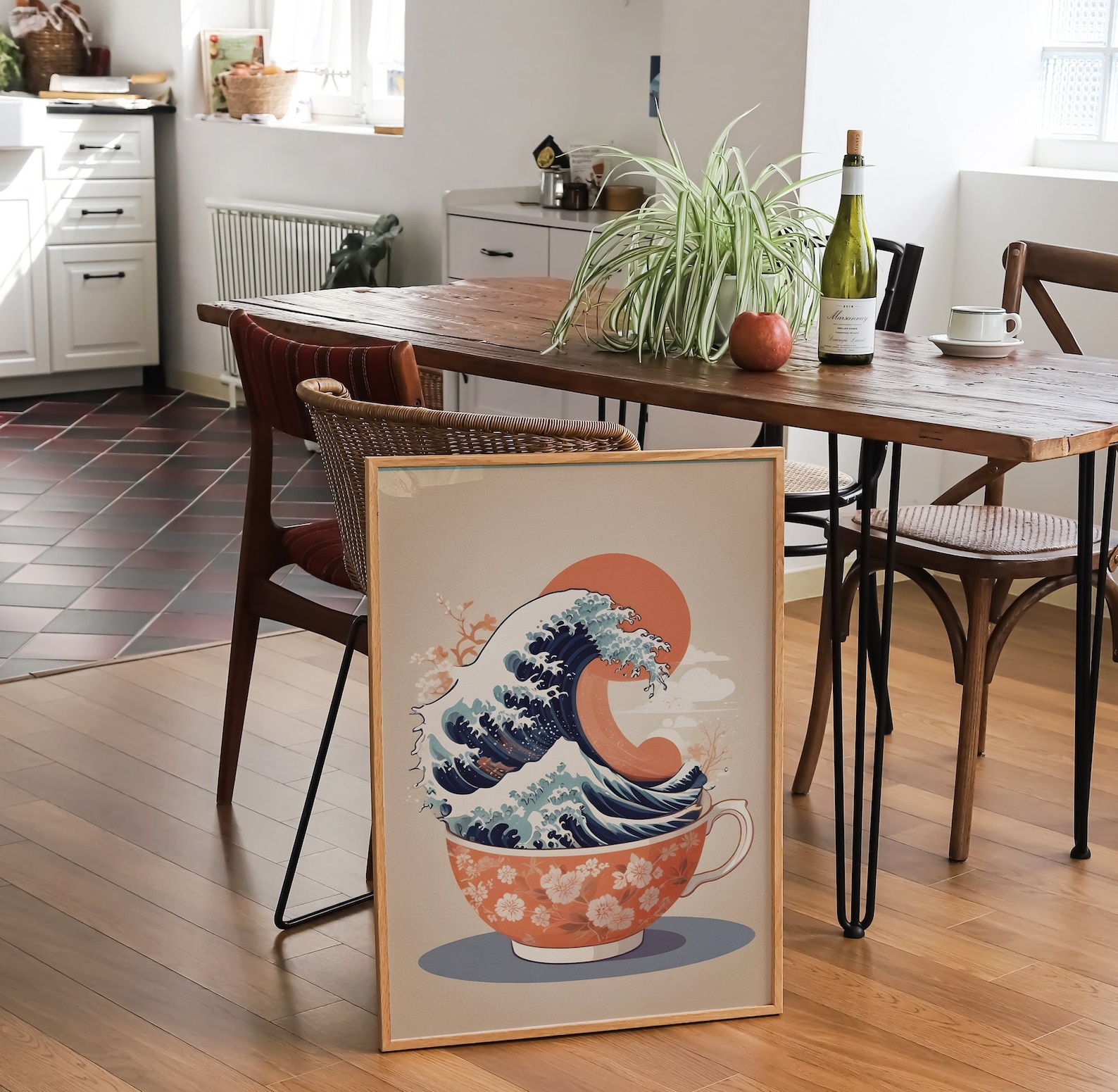 Japanese Tea Poster, the Great Wave off Kanagawa, Tea Cup Print, Retro ...