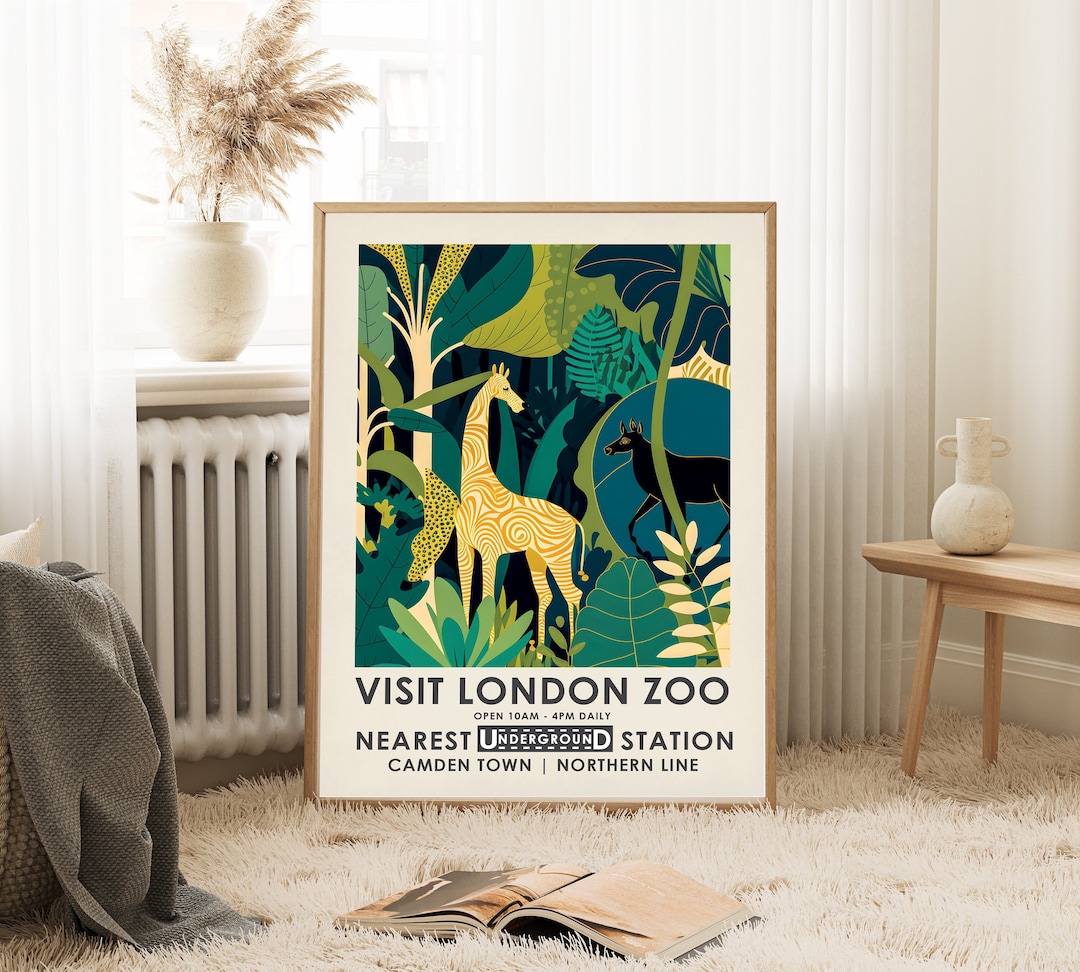 Vintage London Zoo Poster, Giraffe and Jungle Print, Animal Wall Art ...