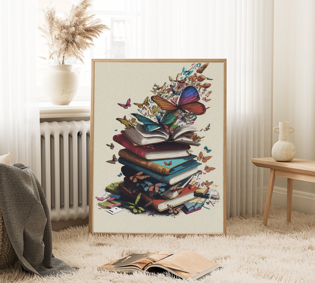 Vintage Book Poster, Library Print, Book Lover Gift, Book and ...