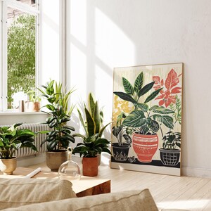 Garden Poster, Botanical Illustration, Vintage Plant in Pots Painting ...