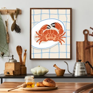 Seafood Poster, Retro Food Wall Art, Crab Print, Kitchen Wall Art ...