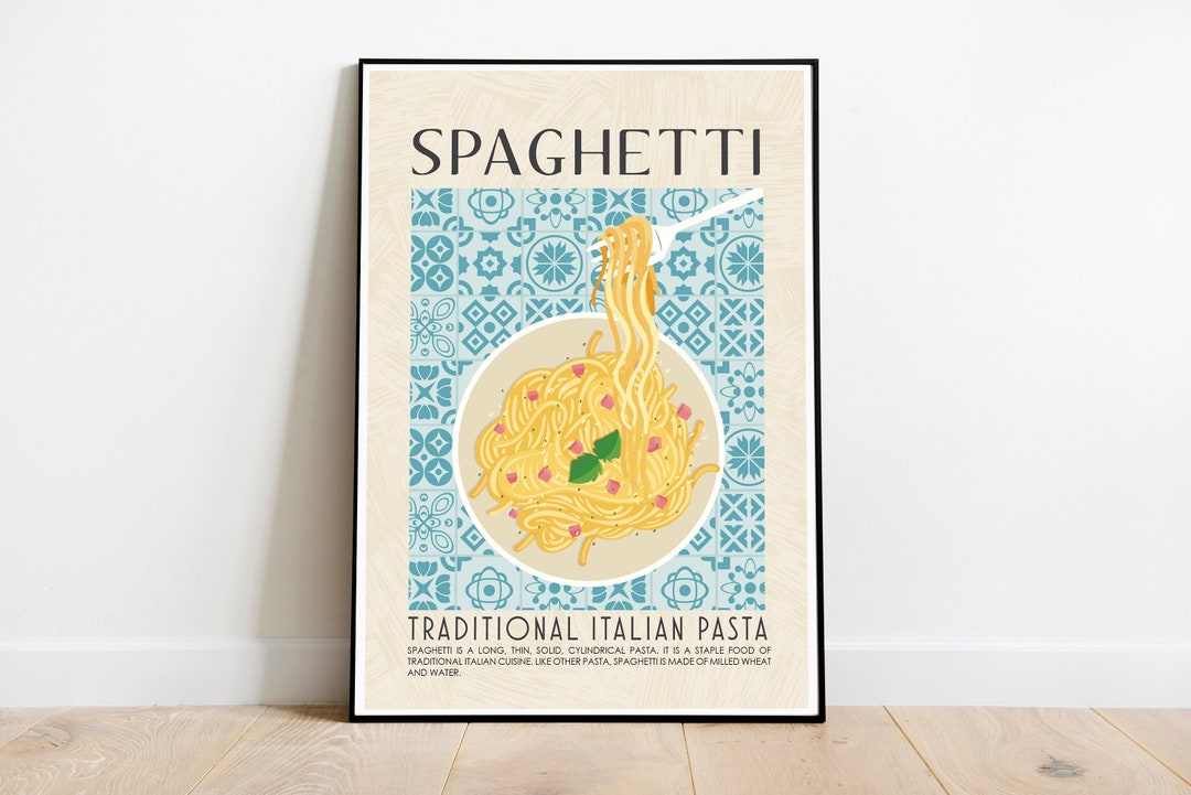 Spaghetti Print, Italy Print, Pasta Print, Retro Food Wall Art, Kitchen ...