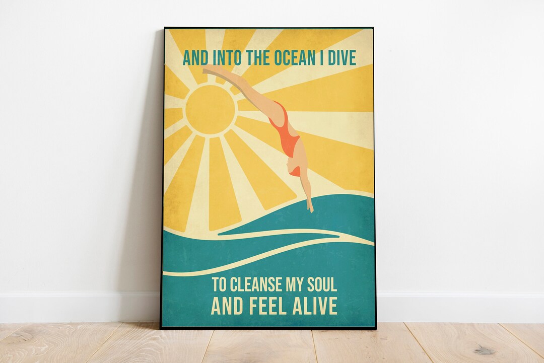 And Into the Ocean I Go Print, Vintage Swimming Poster, Spiritual, Yoga ...