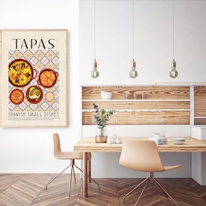 Tapas Print, Spanish Food, Spain Poster, Retro Food Wall Art, Kitchen ...
